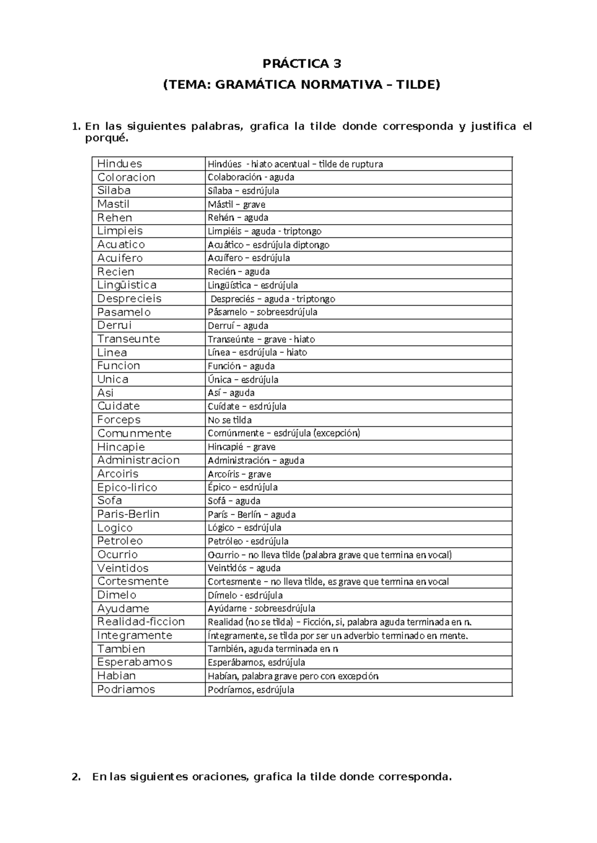 Práctica de tildación - practica de tildacion - PRÁCTICA 3 (TEMA ...