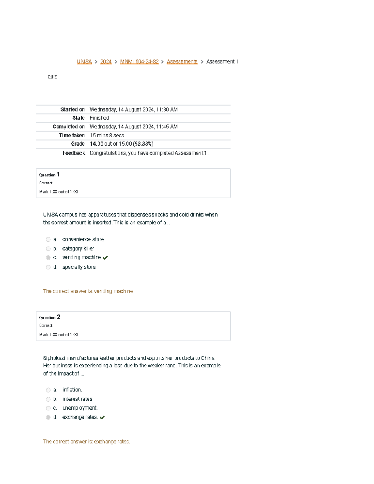 Assessment 1 Attempt review - UNISA 2024 MNM1504-24-S2 Assessments ...