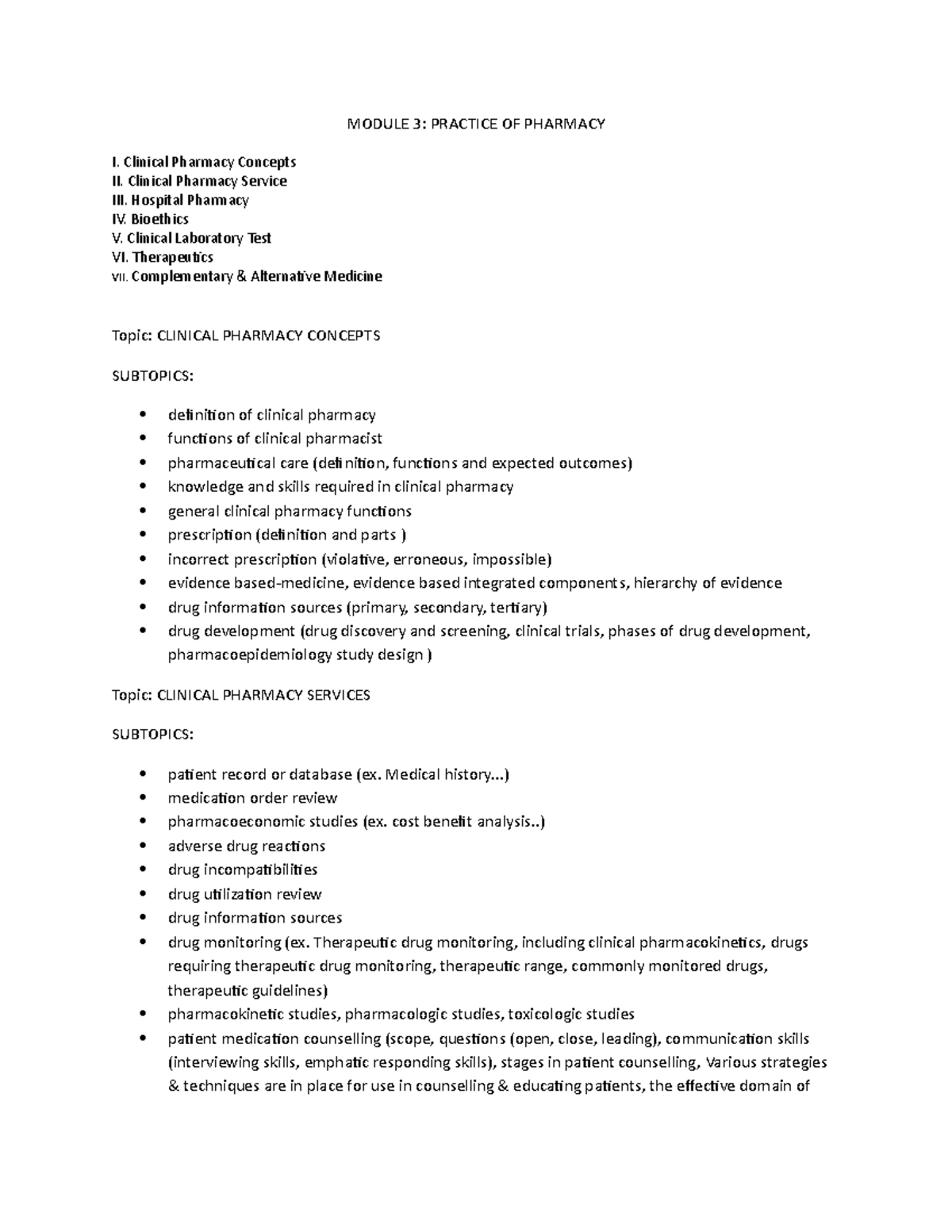 Module 3 clinical pharmacy complementary - MODULE 3: PRACTICE OF ...