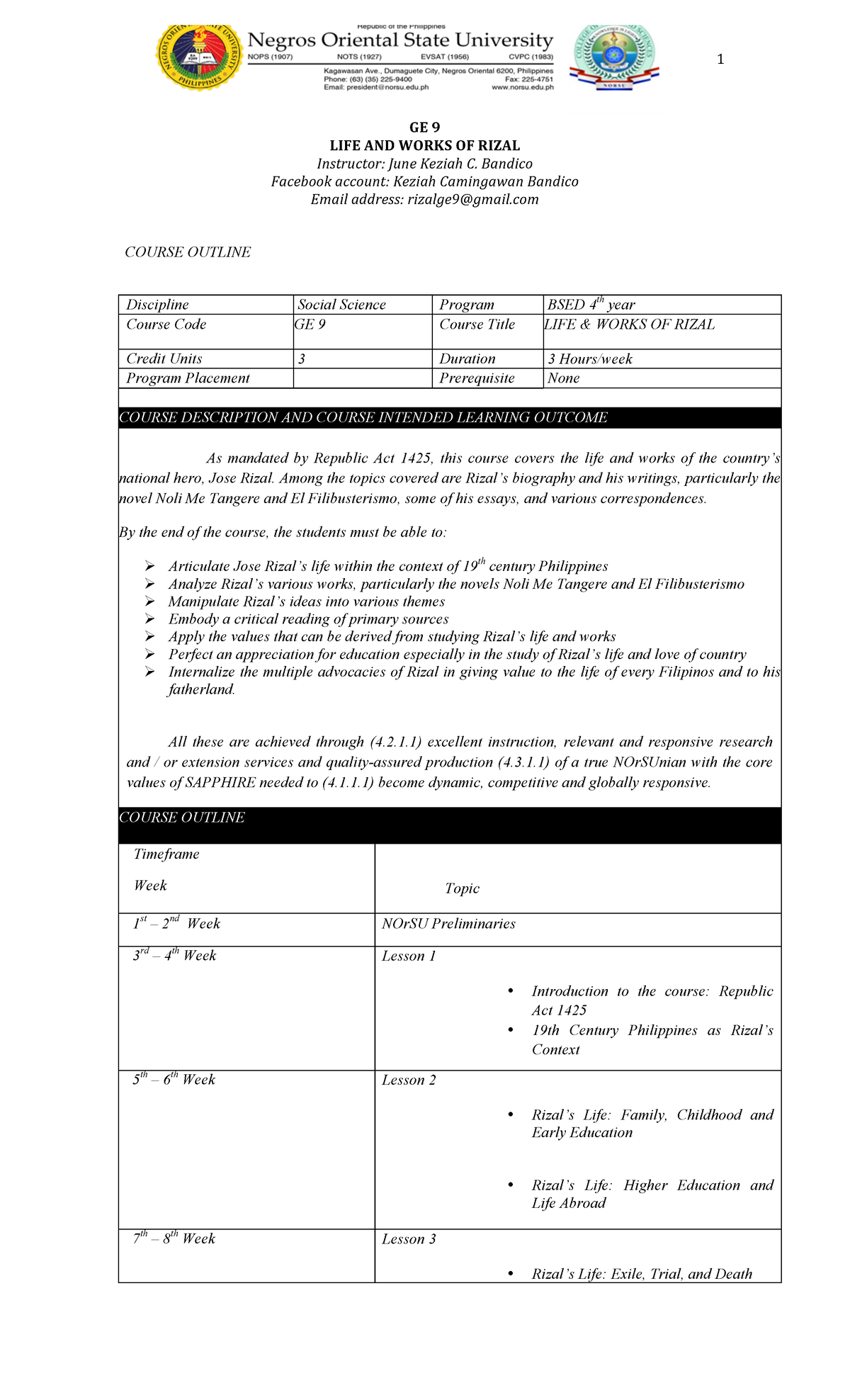 Module 1 GE 9 - LIFE AND WORKS OF RIZAL - GE LIFE AND WORKS OF RIZAL ...