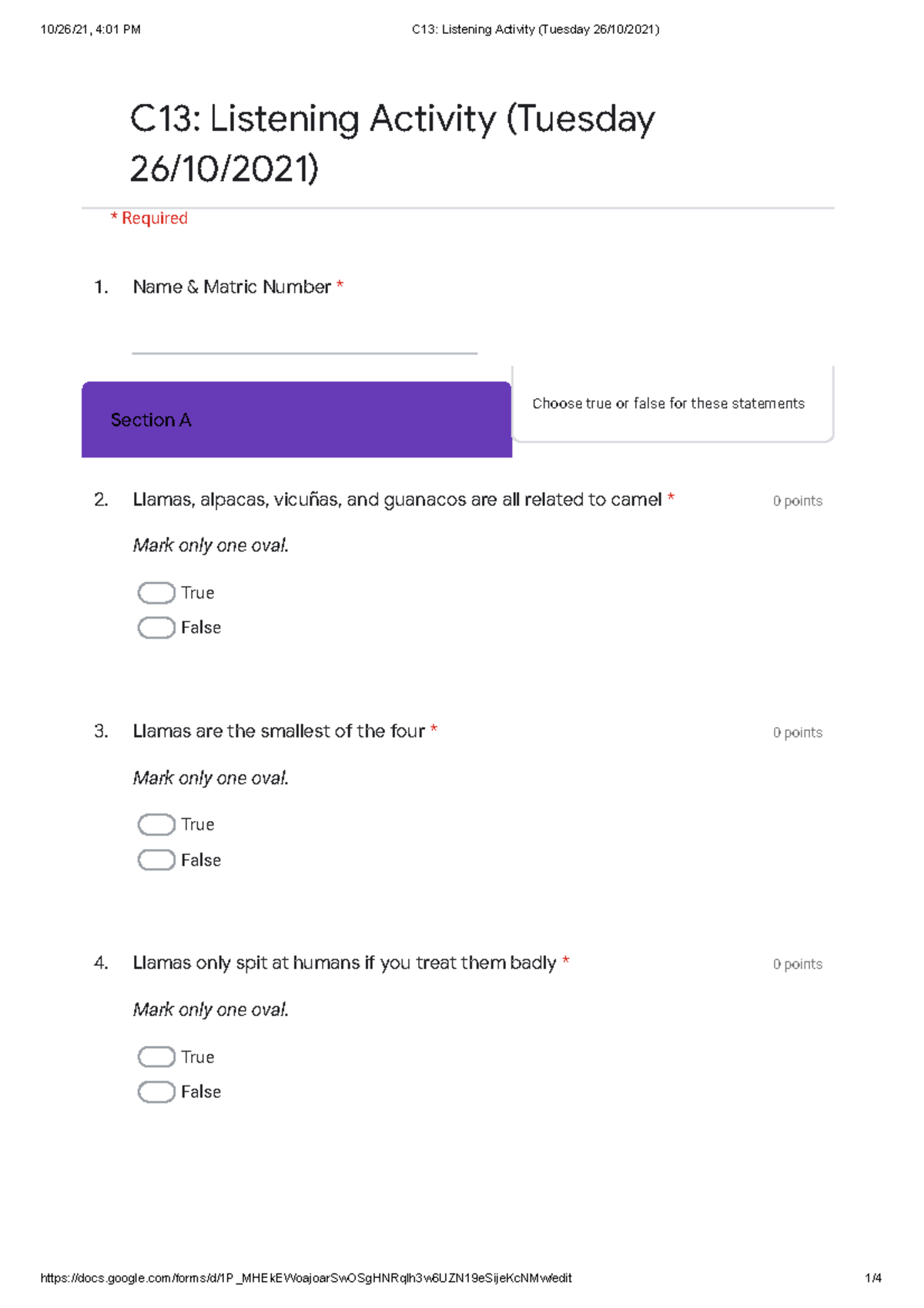 C13 Listening Activity (Tuesday 26 10 2021) - Google Forms - 1. Section ...