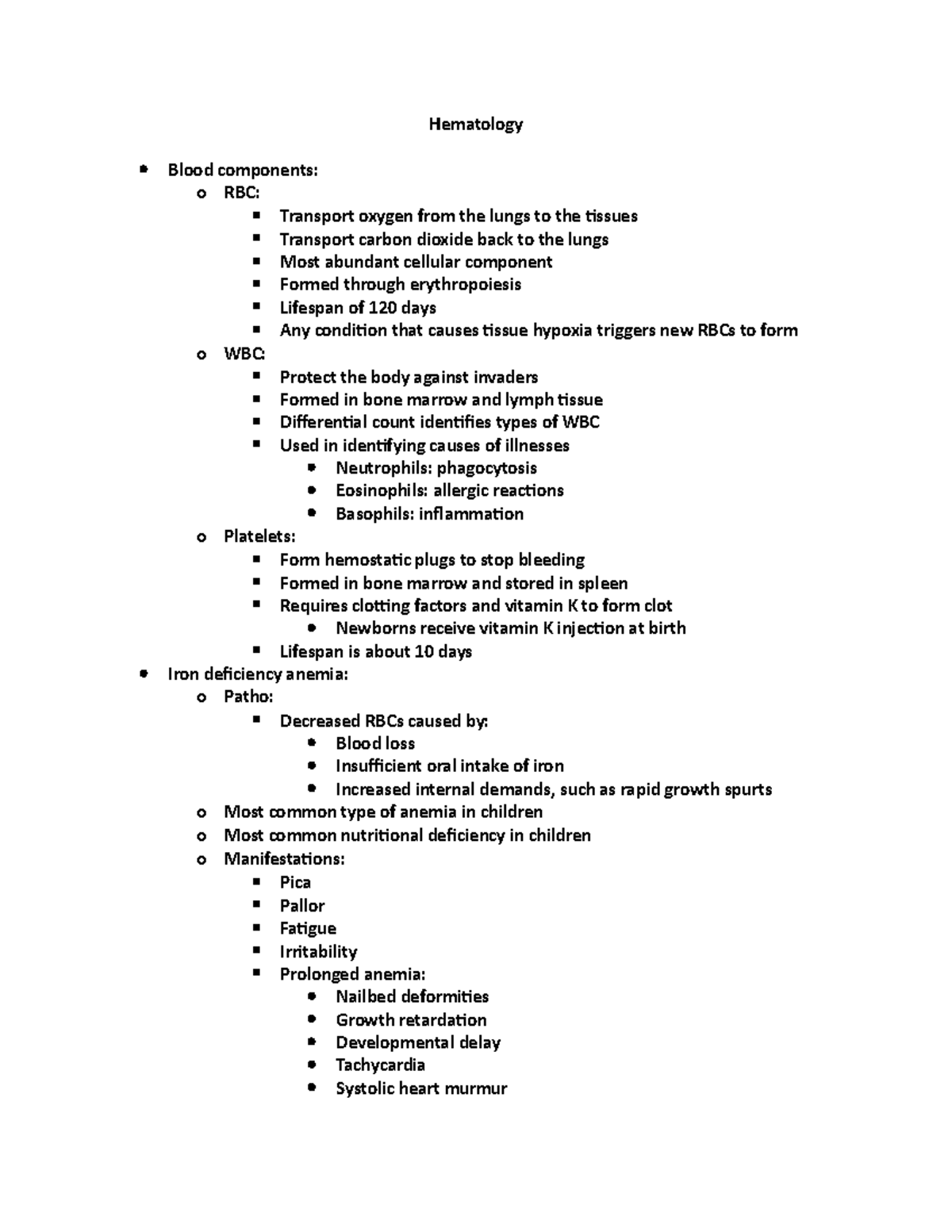 Pediatric nursing hematology lecture notes - Hematology Blood ...