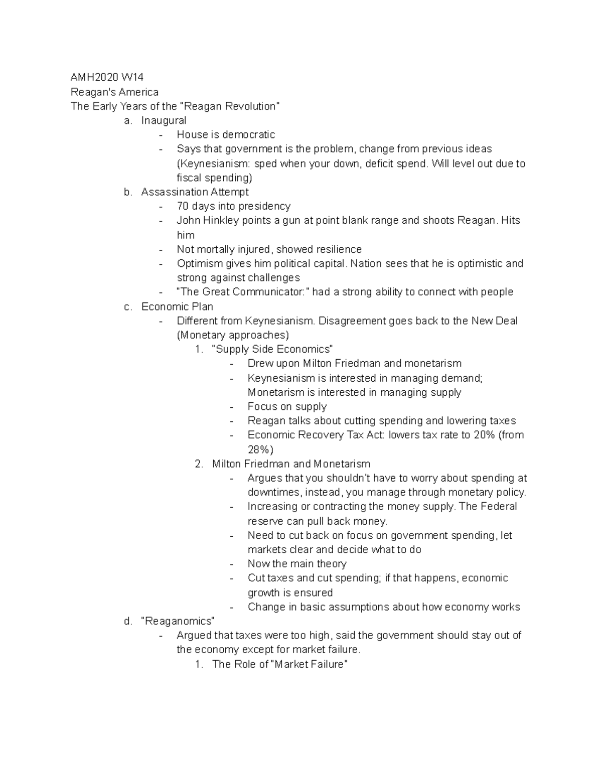 AMH2020 W14 - my notes (research) - AMH2020 W Reagan's America The ...