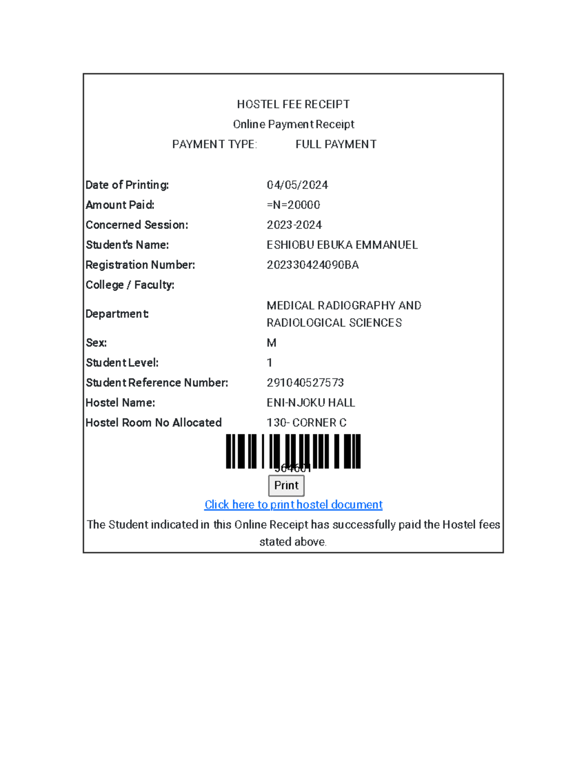 Gsp 101 use of English - HOSTEL FEE RECEIPT Online Payment Receipt ...