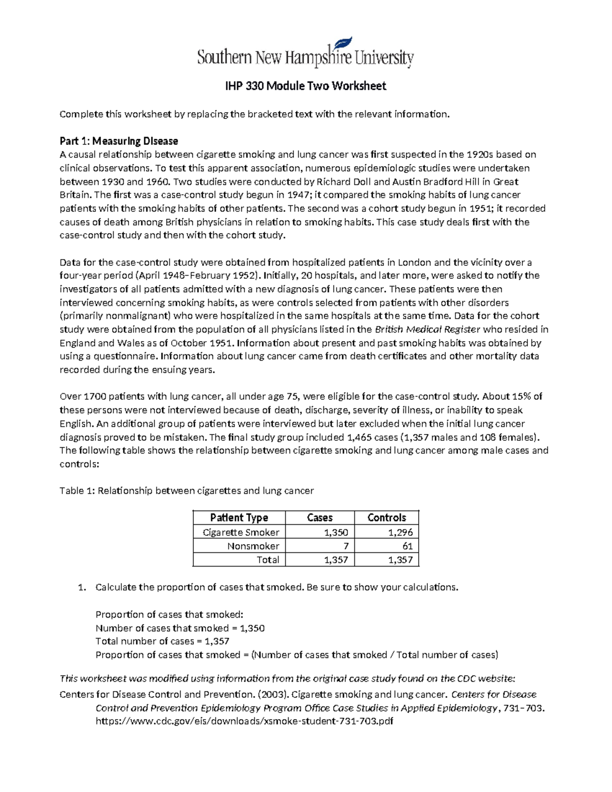 Epid 2.1 worksheet - fhjhj - IHP 330 Module Two Worksheet Complete this ...