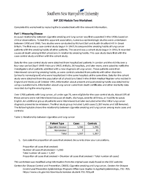 IHP 330 Module Three Worksheet epidemiology - IHP 330 Module Three ...