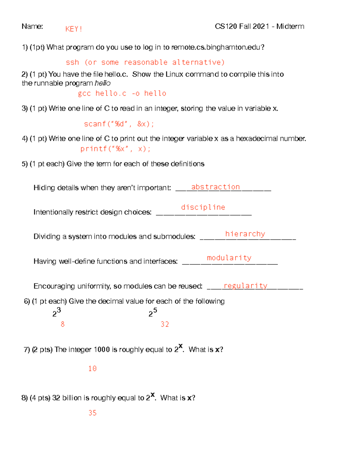 Midterm-review-key for spring 2022 - Name: CS120 Fall 2021 - Midterm ...