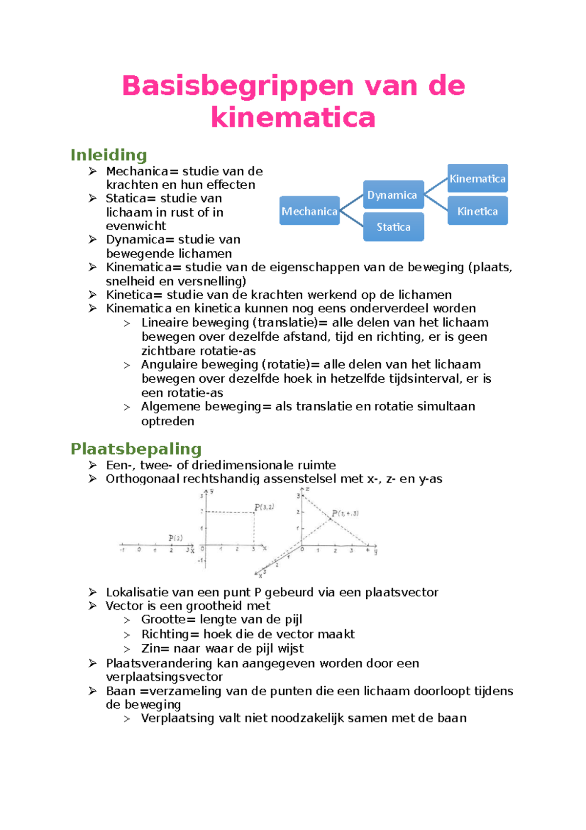 Samenvatting Fysica - Basisbegrippen van de kinematica Inleiding ...