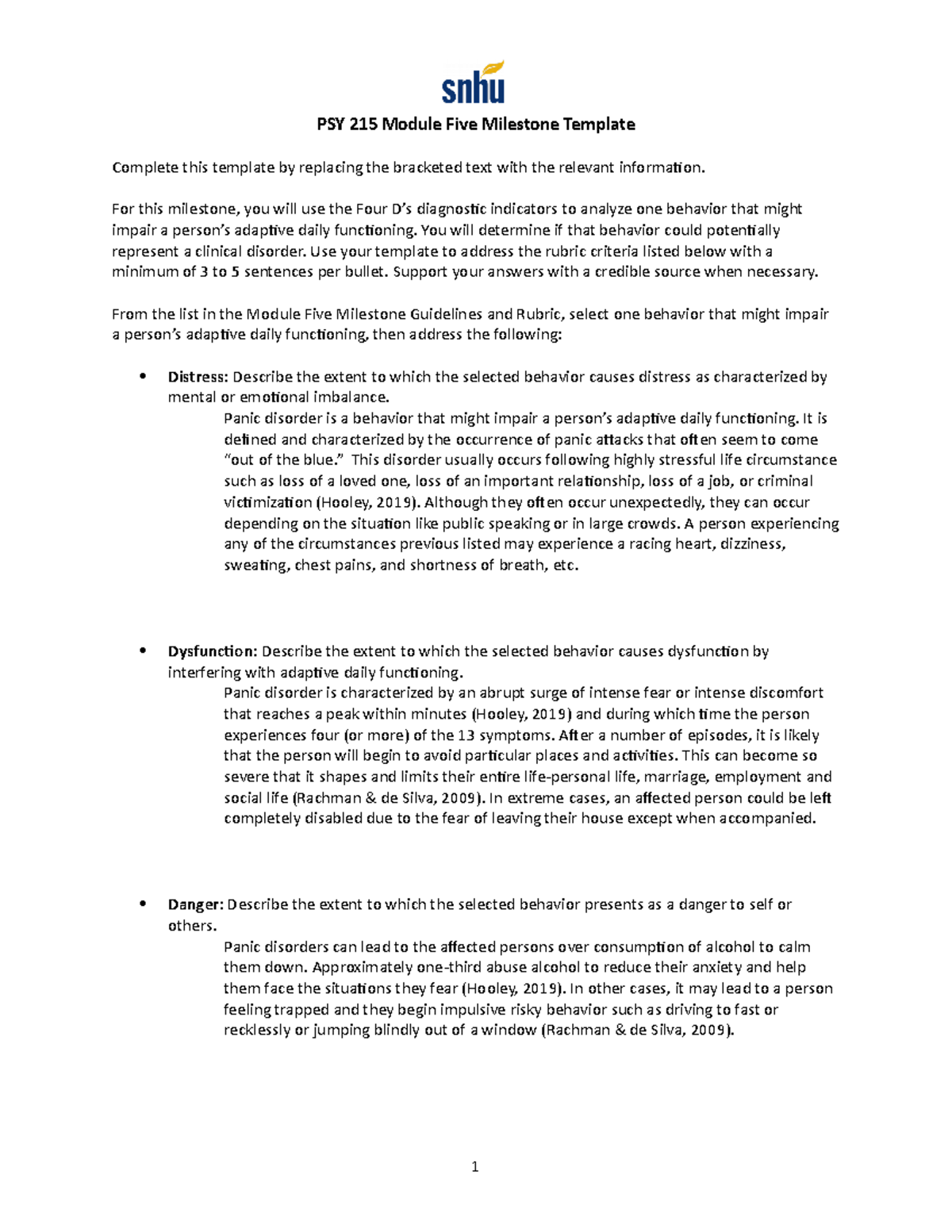 PSY 215 Module Five Milestone-Panic Disorder - PSY 215 Module Five ...