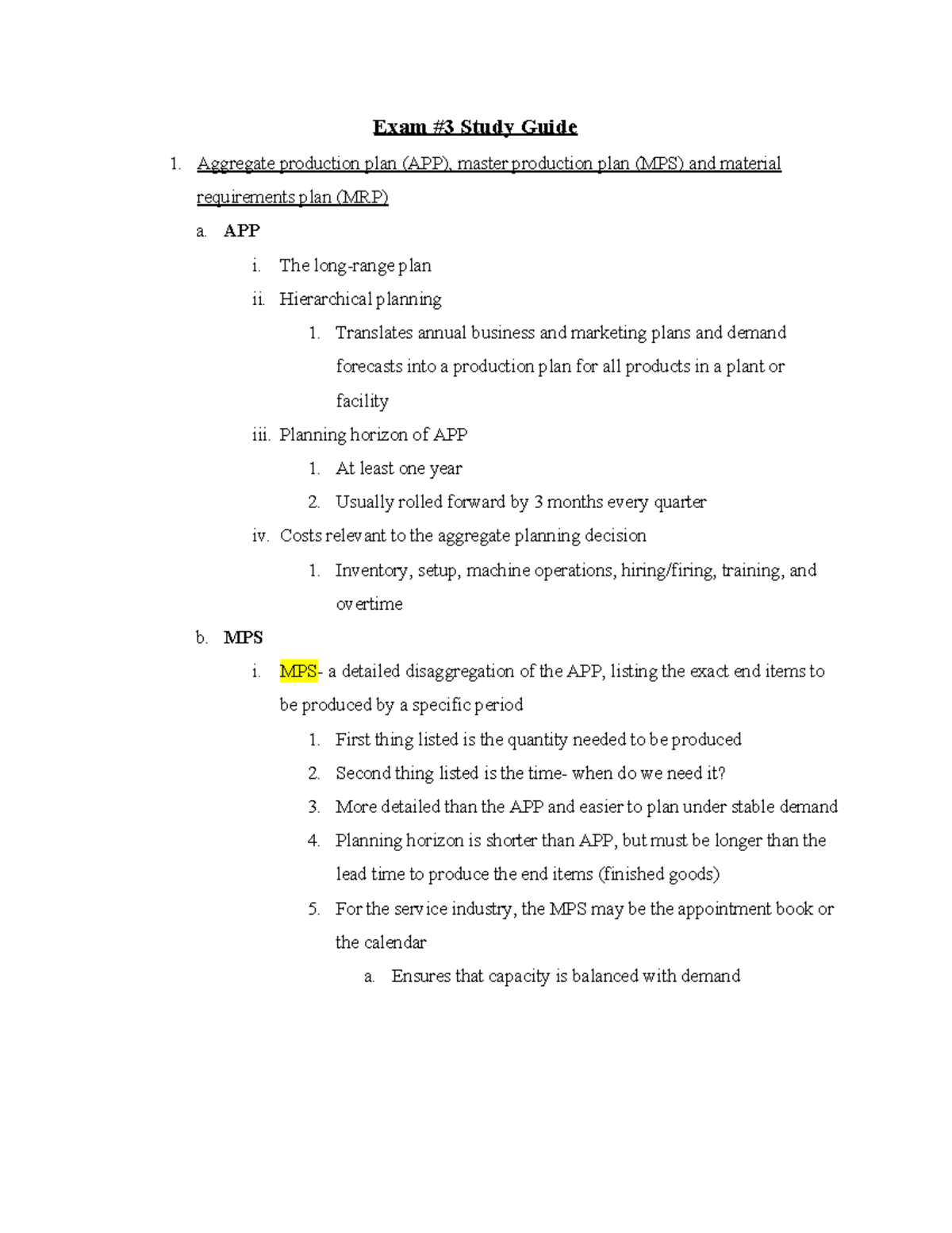 2020-operations management-study guide exam3 - Exam #3 Study Guide ...