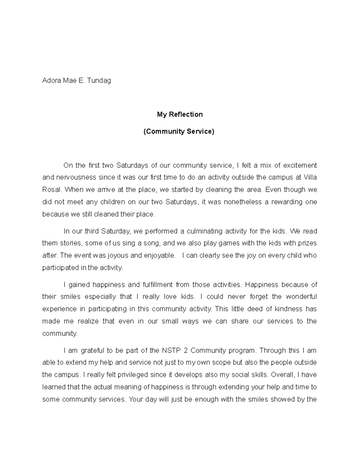 Tundag, Adora MAE Reflection - Adora Mae E. Tundag My Reflection ...