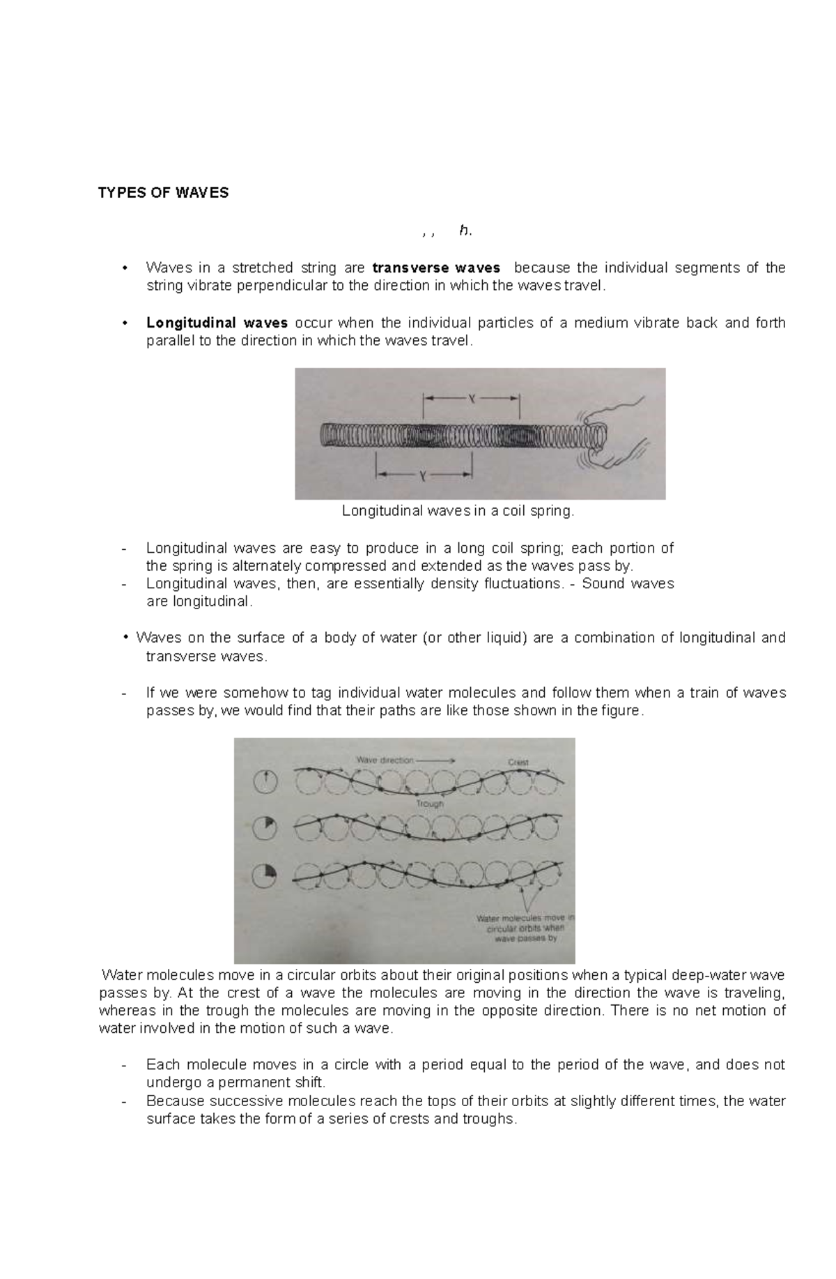 IM-33 Physics for Engineers - TYPES OF WAVES , , ℎ. Waves in a ...