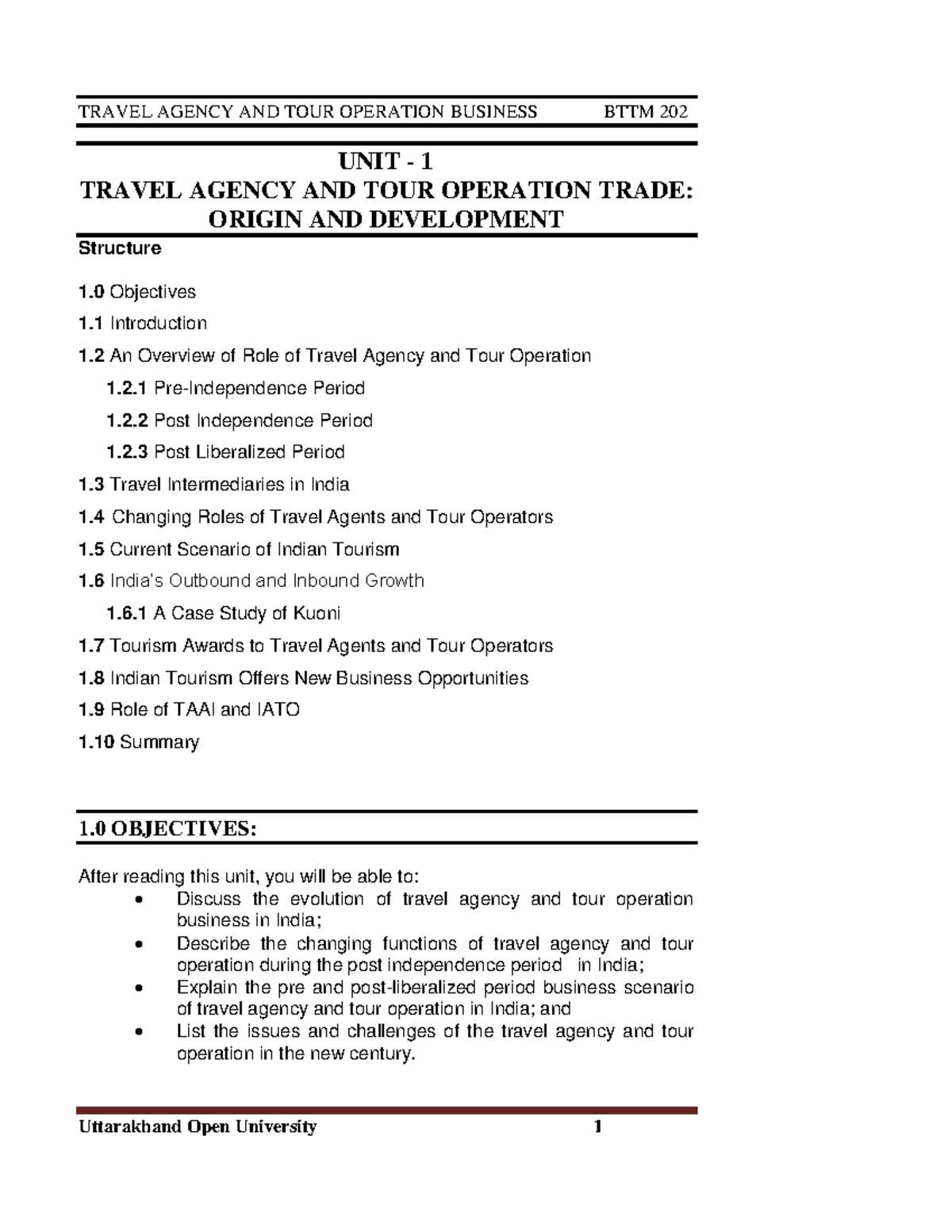 BTTM-202 Travel Agency AND TOUR Operation - UNIT - 1 TRAVEL AGENCY AND ...