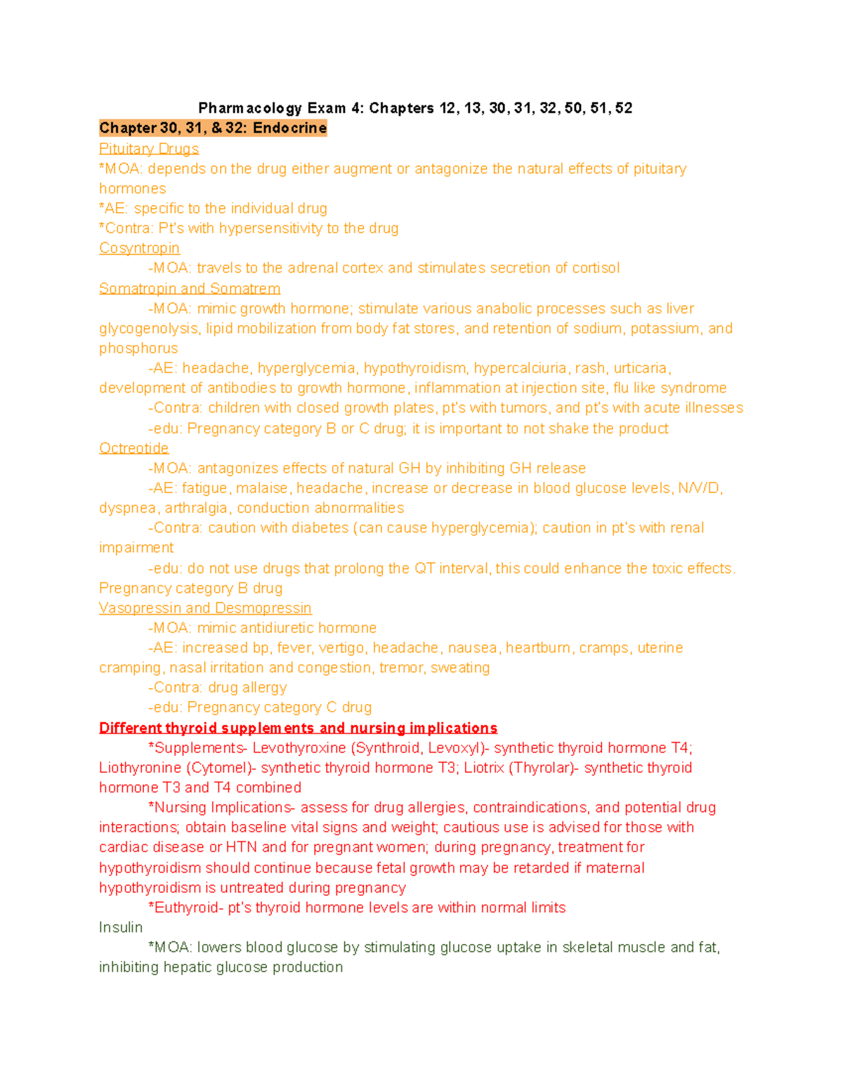 Color Coded Pharm Exam 4 - Pharmacology Exam 4: Chapters 12, 13, 30, 31 ...