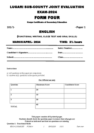CRE PP2 QSN - Take Home Assignment - LUGARI SUB-COUNTY JOINT EVALUATION ...
