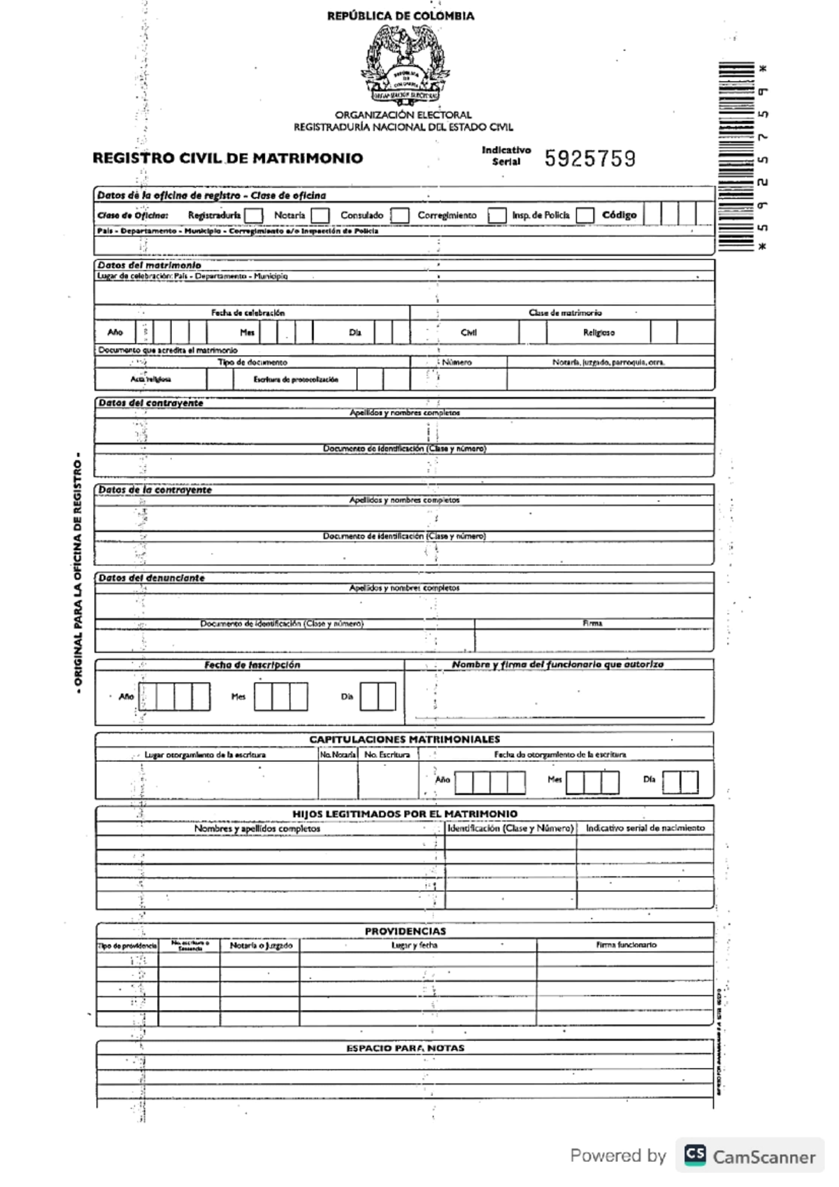 Registro civil de matrimonio - REPUBLICA DE COLOMBIA ORGANIZACIÓN ELECTORAL a ORGANIZACIÓN ...