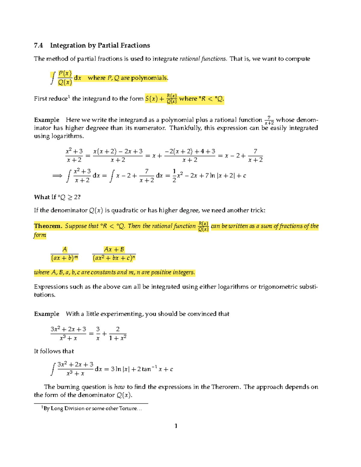 Integration of rational functions - 7 Integration by Partial Fractions ...
