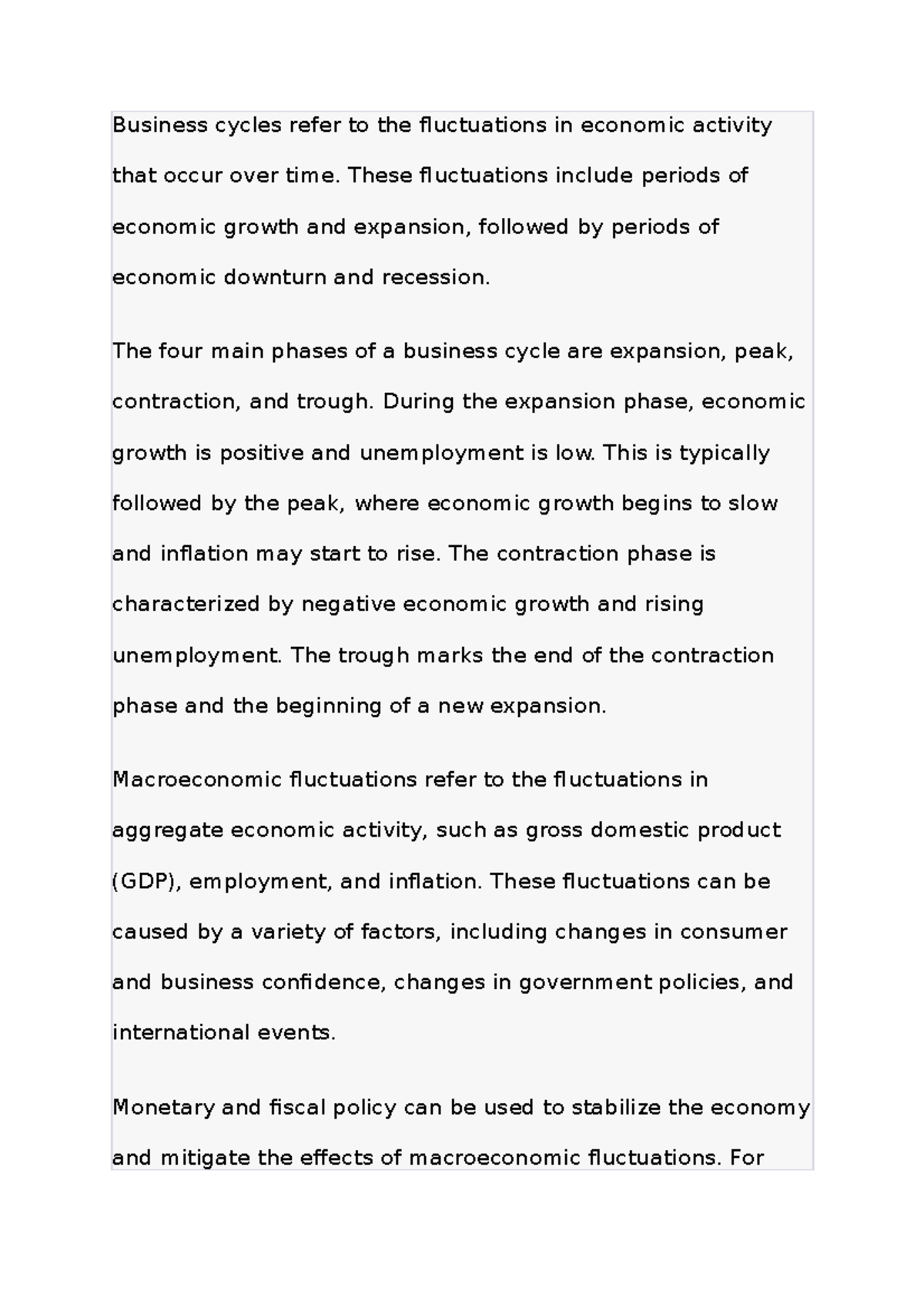Business cycles and macroeconomic fluctuations notes - Business cycles ...