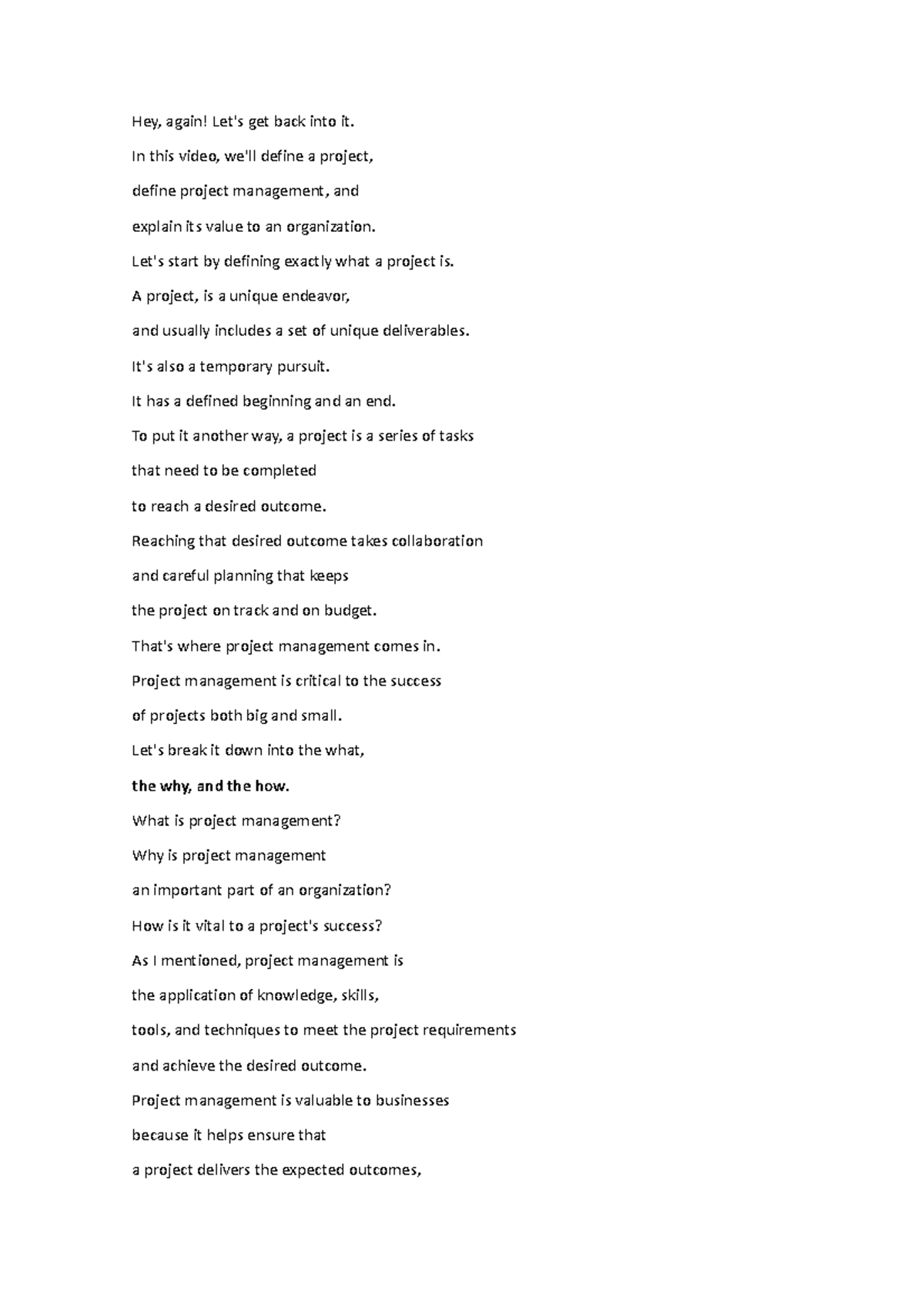 Project Management FULL semana 1 - Hey, again! Let's get back into it ...