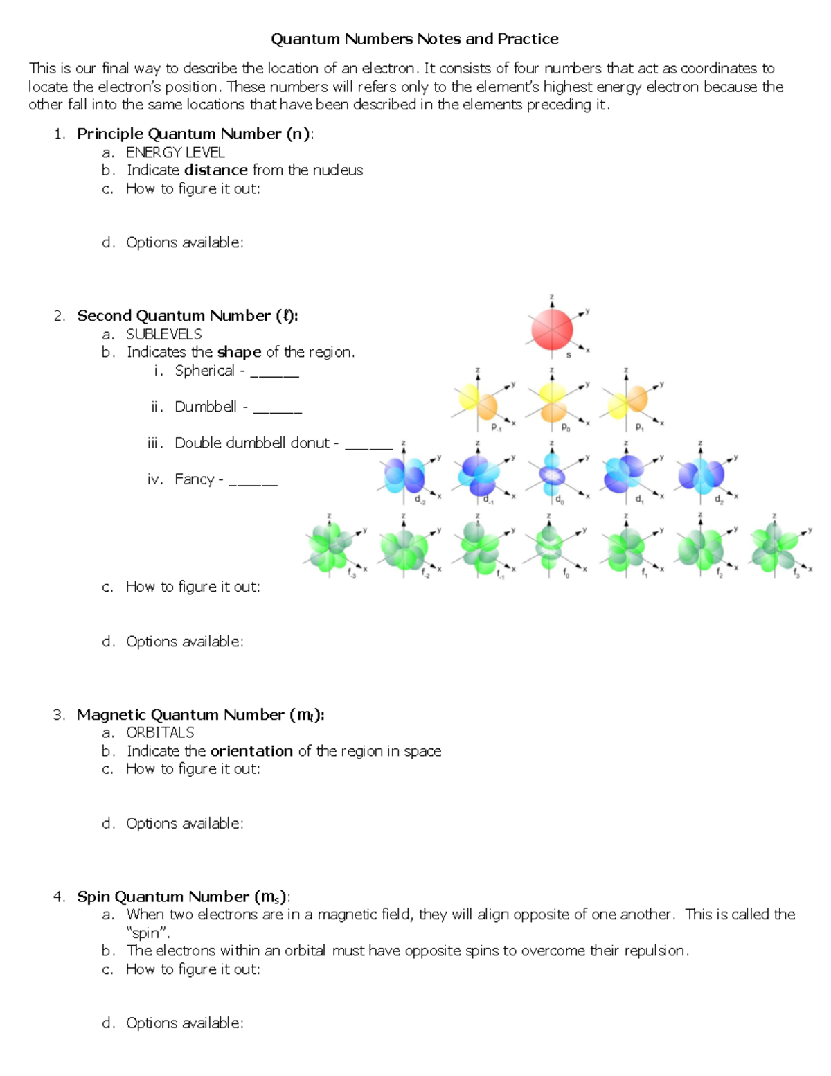 Q HW 1 - Learn about atomic model. - Quantum Numbers Notes and Practice ...