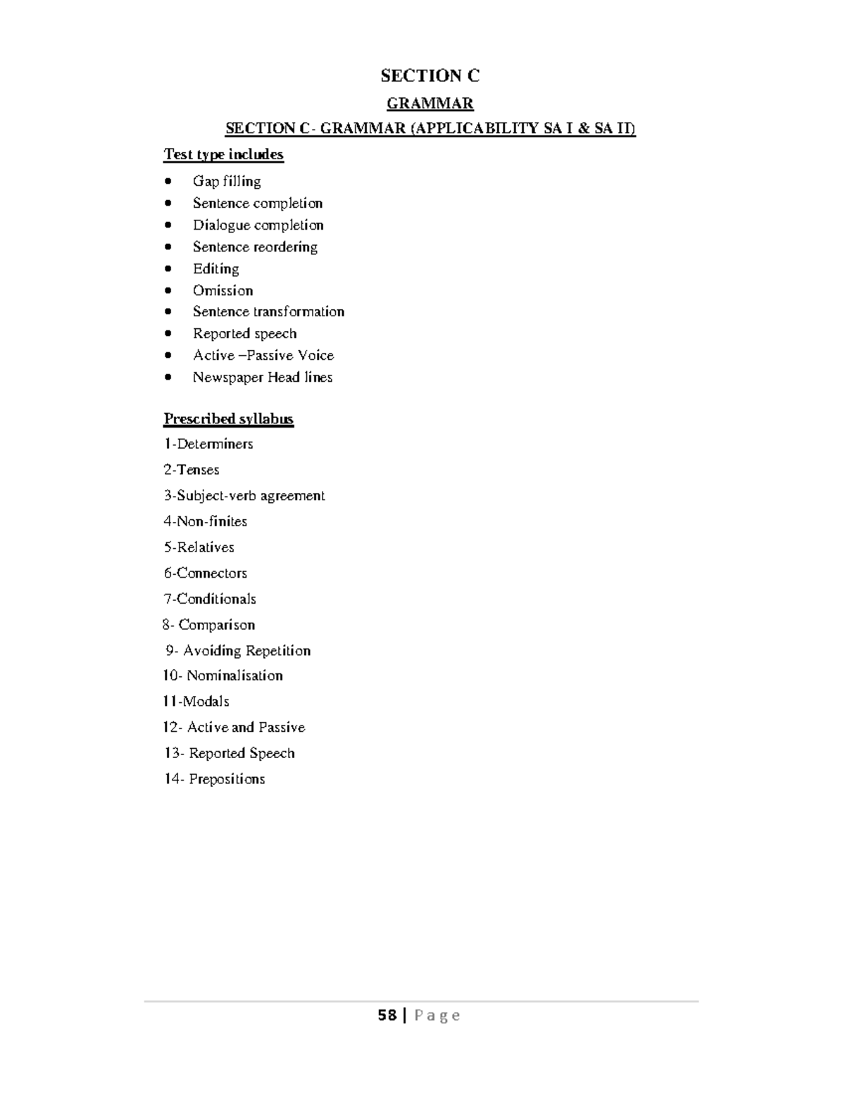 Grammar for SA-1 and SA-2 - SECTION C GRAMMAR SECTION C- GRAMMAR ...