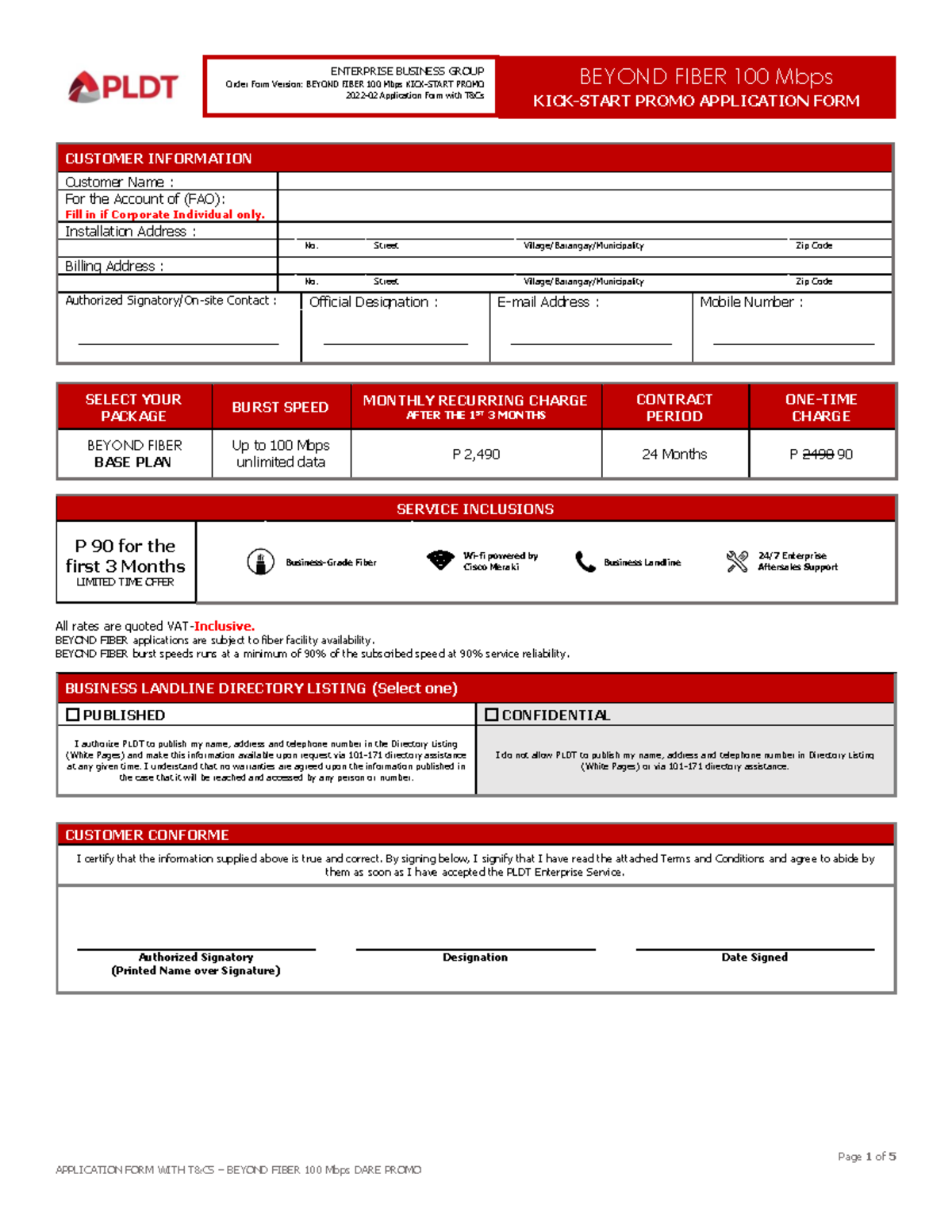 Beyond Fiber 100 Mbps KICK- Start Promo App Form 2022-0221 - Page 1 of ...