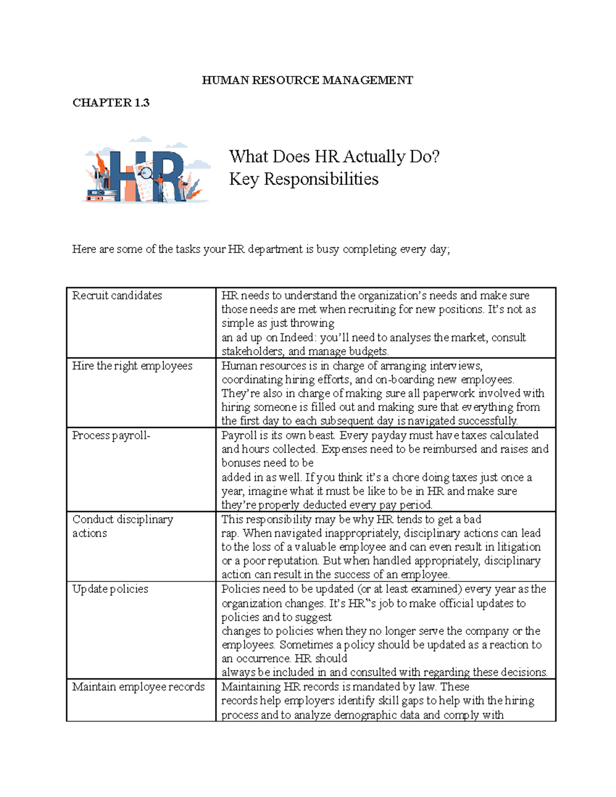 Chapter 1 PART 3 - HUMAN RESOURCE MANAGEMENT CHAPTER 1. What Does HR ...