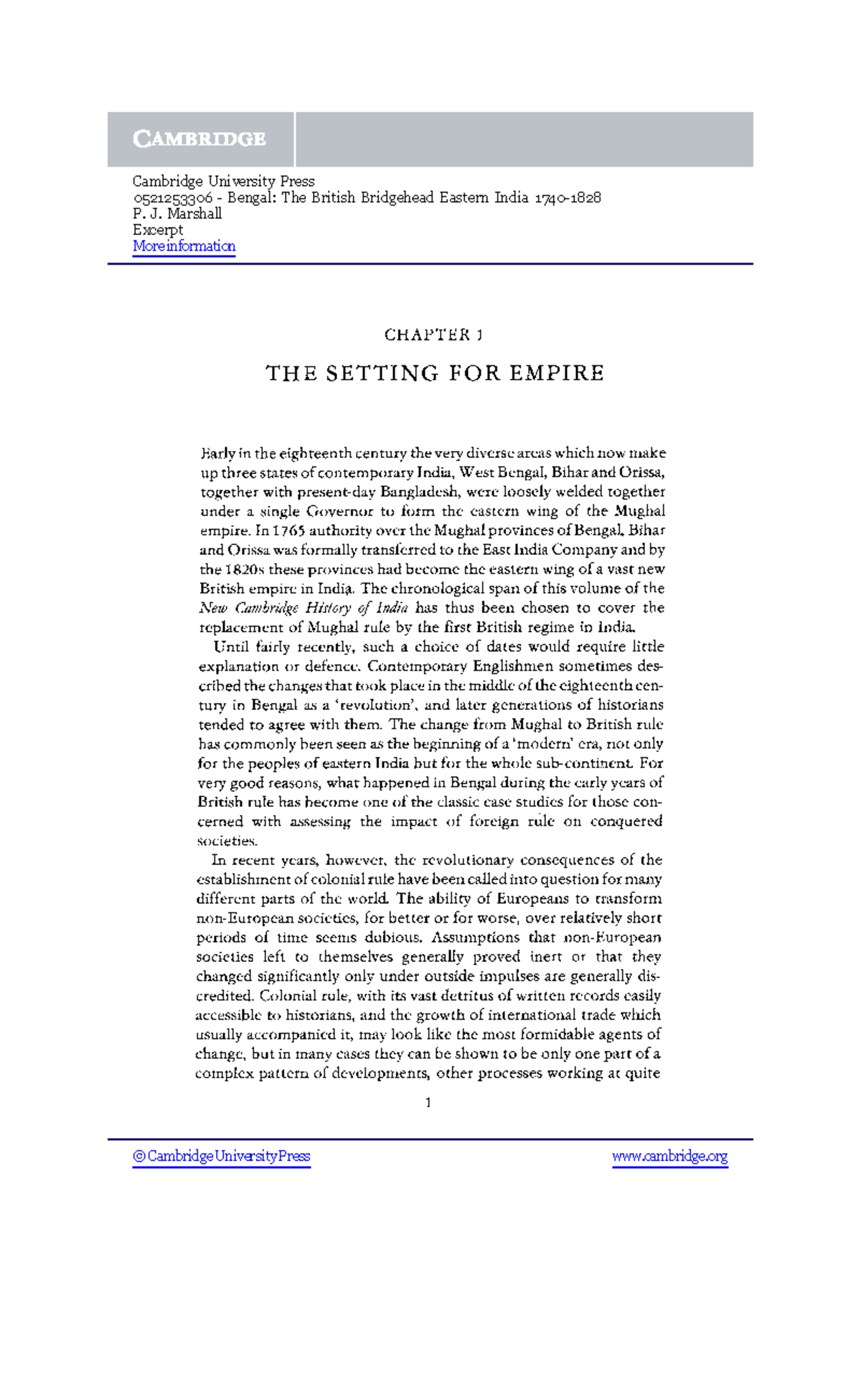 9780521253307 excerpt - 0521253306 - Bengal: The British Bridgehead ...