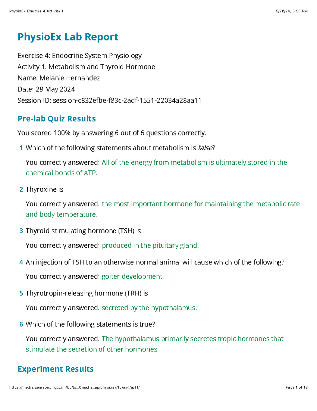 Physio Ex Exercise 4 Activity 1 - PhysioEx Lab Report Exercise 4 ...