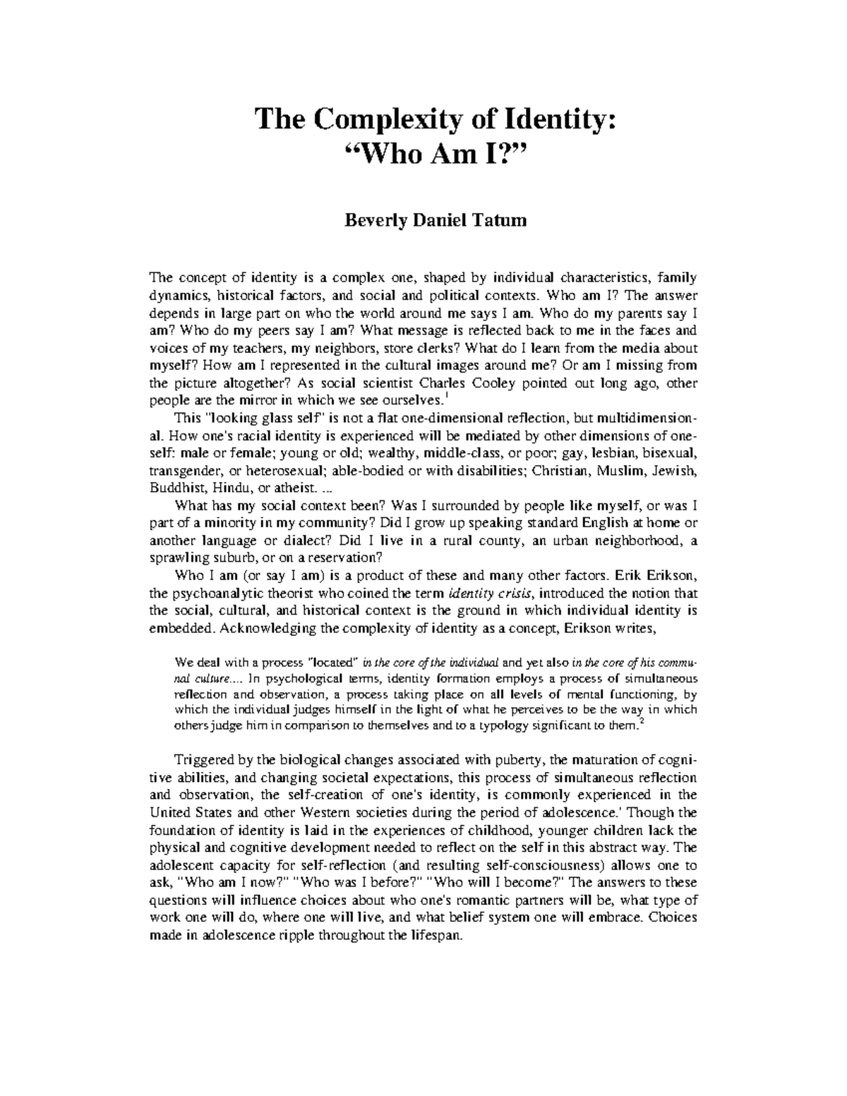 (Tatum, 2000 ) Chapter 2 - The Complexity of Identity - The Complexity ...