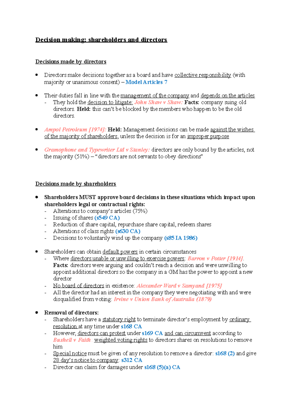 Decision making - Lecture notes 1 - Decision making: shareholders and ...