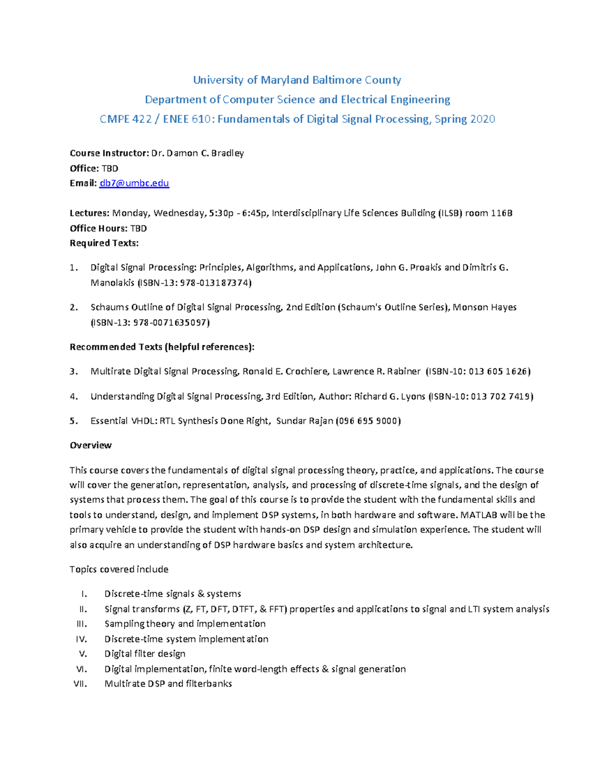 ENEE 610 CMPE422 Syllabus Bradley - Warning: TT: undefined function: 32 University of Maryland ...