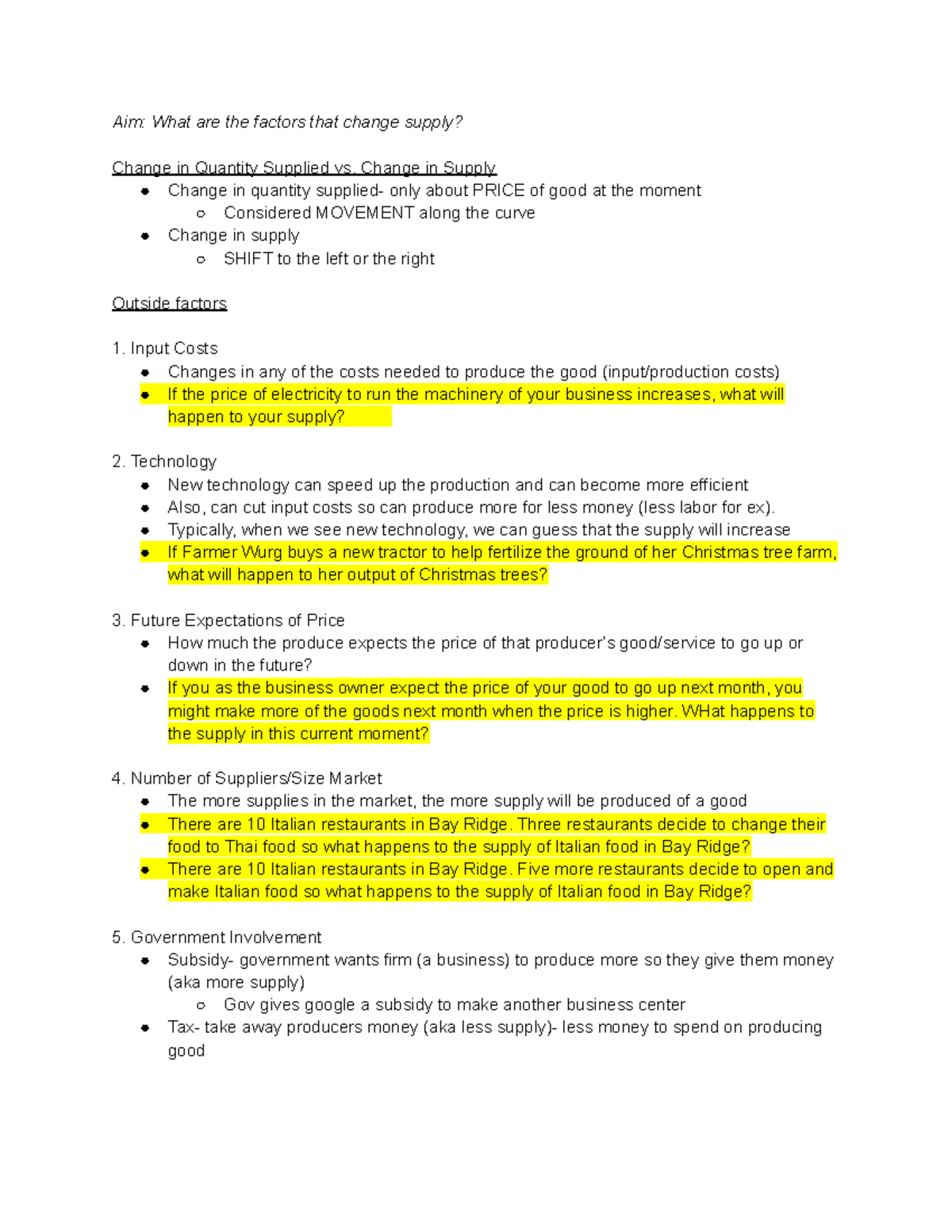 Economics - Topic 3 Notes - Aim: What are the factors that change ...