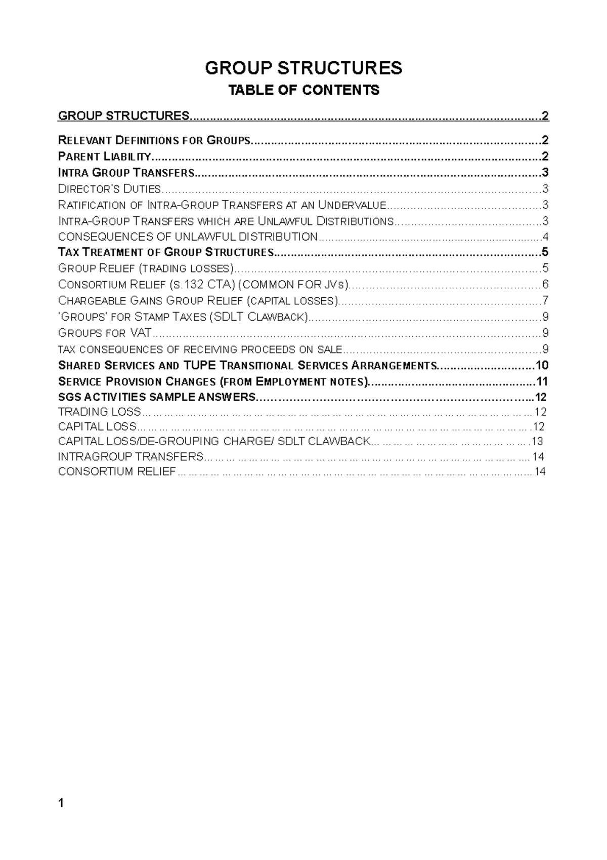 CT Group Structures Edit P - TABLE OF CONTENTS GROUP - Studocu