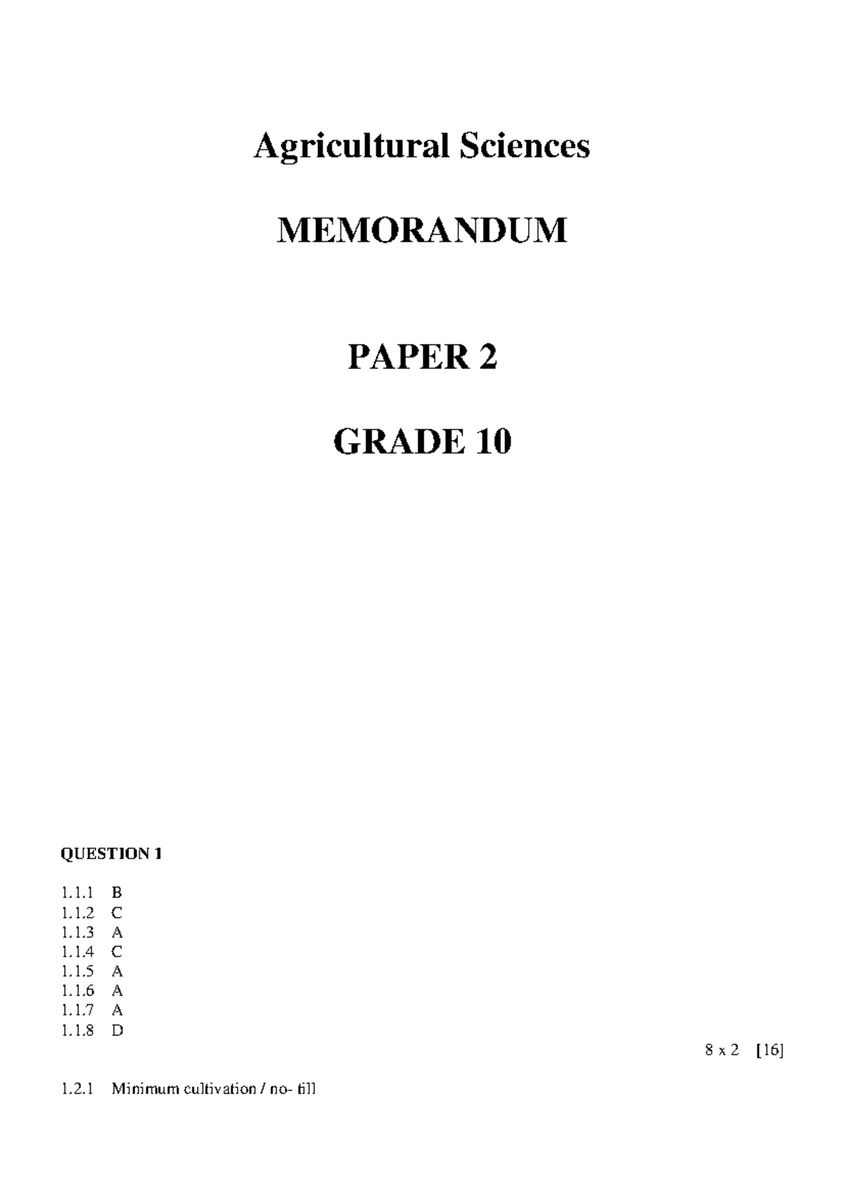 5139 - Soil sciences - Agricultural Sciences MEMORANDUM PAPER 2 GRADE ...
