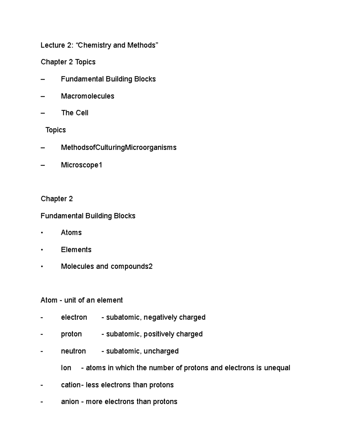 2021- Microbiol - CH2- Chemistry and Methods- Lecture Notes - Lecture 2 ...