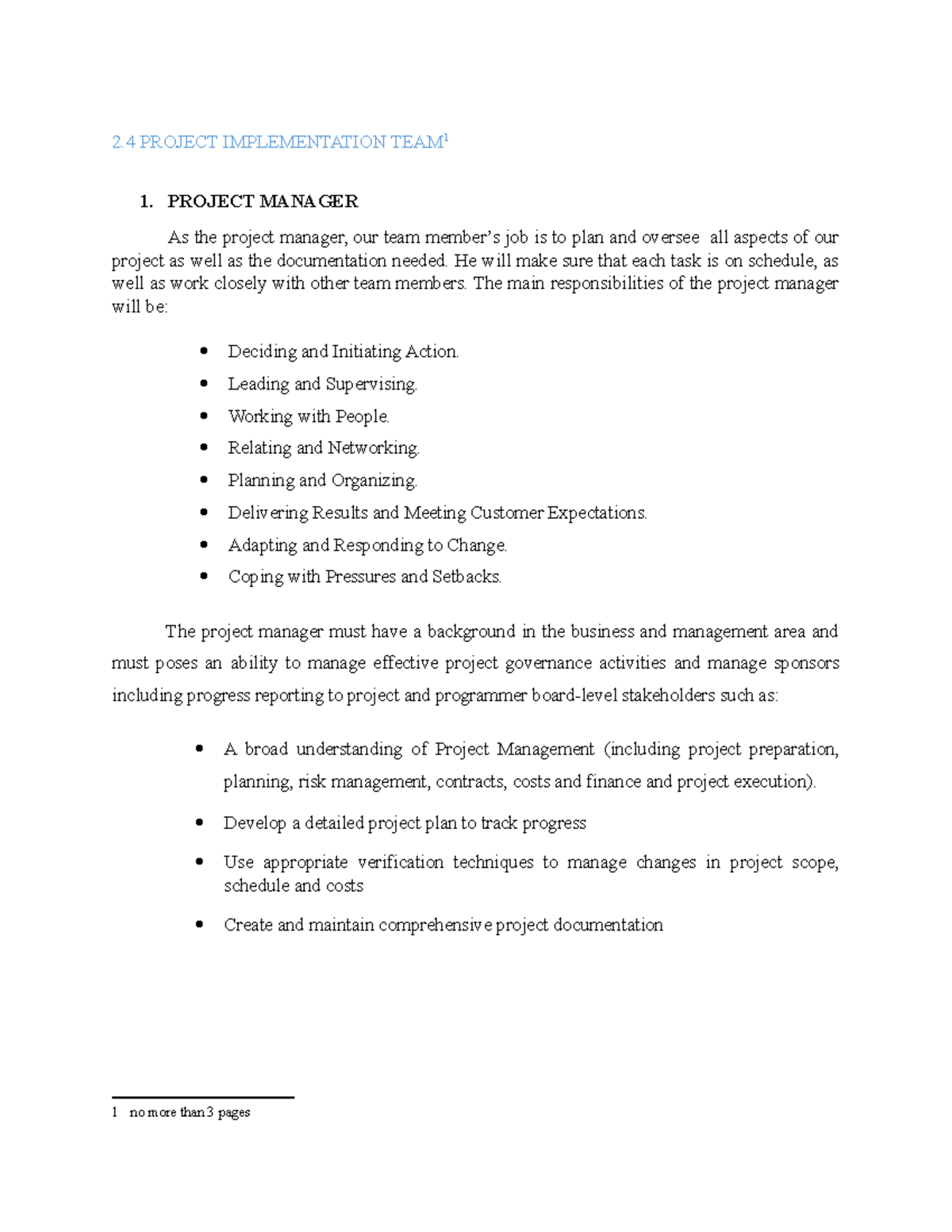 Project implementation team - 2 PROJECT IMPLEMENTATION TEAM1 1. PROJECT ...