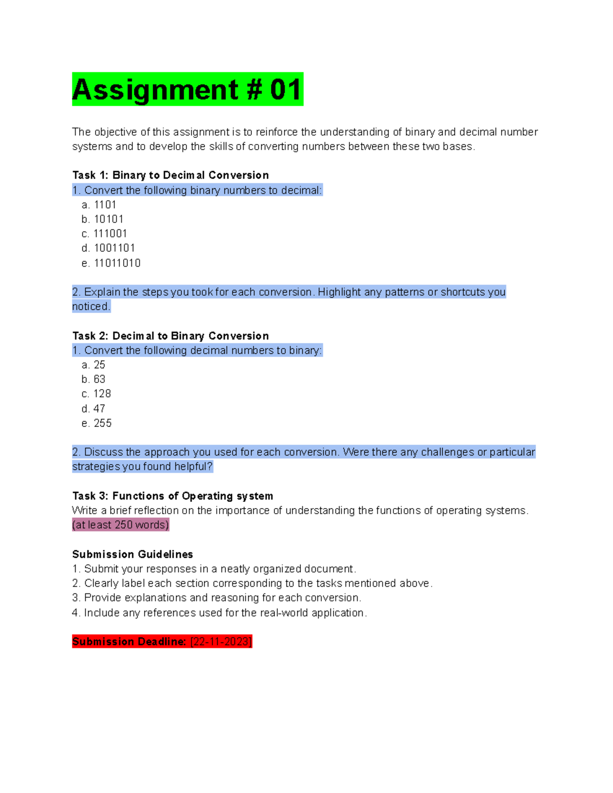 Assignment 1 - lectures slides - Assignment # 01 The objective of this ...