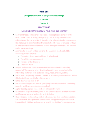 Chapter 2 week 2 - Emergent Curriculum From Theory to Practice - WEEK ...