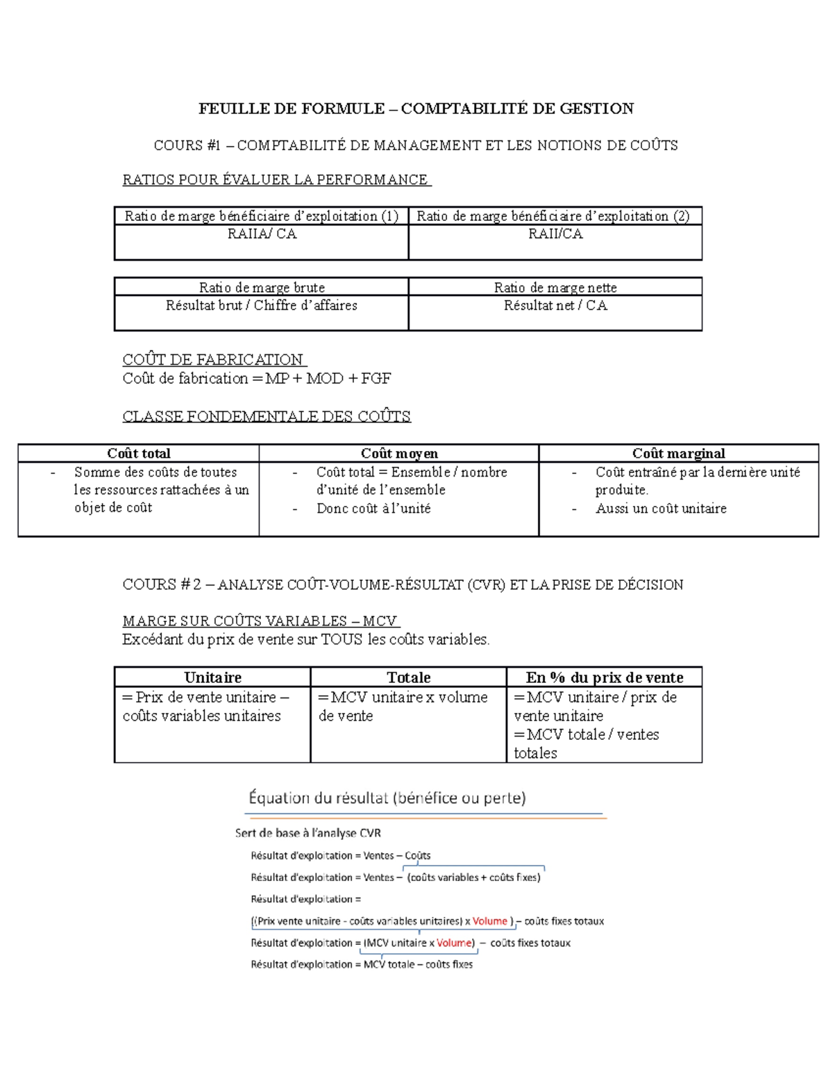Feuille -Compta de gestion - FEUILLE DE FORMULE – COMPTABILITÉ DE ...