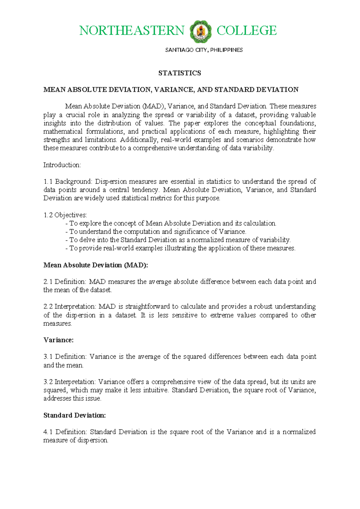 MA Statistis - Term Paper - SANTIAGO CITY, PHILIPPINES STATISTICS MEAN ...