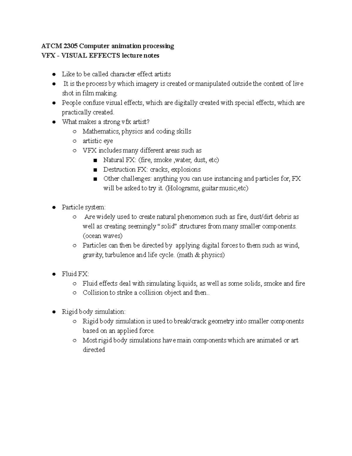 VFX - Visual effects lecture notes - ATCM 2305 Computer animation ...