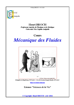 Mécanique des fluides - COURS DE PHYSIQUE MÉCANIQUE DES FLUIDES JIMMY ROUSSEL 2021 - Studocu