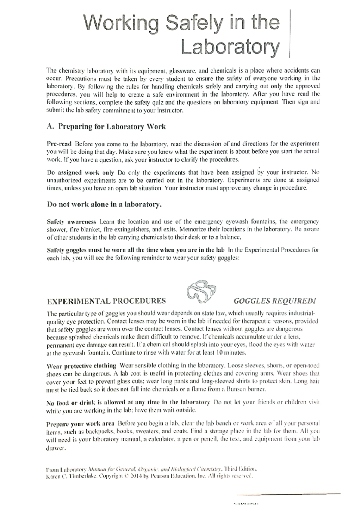 Working Safely in the Laboratory - Lab Manual - Pages 3-7 - Working ...