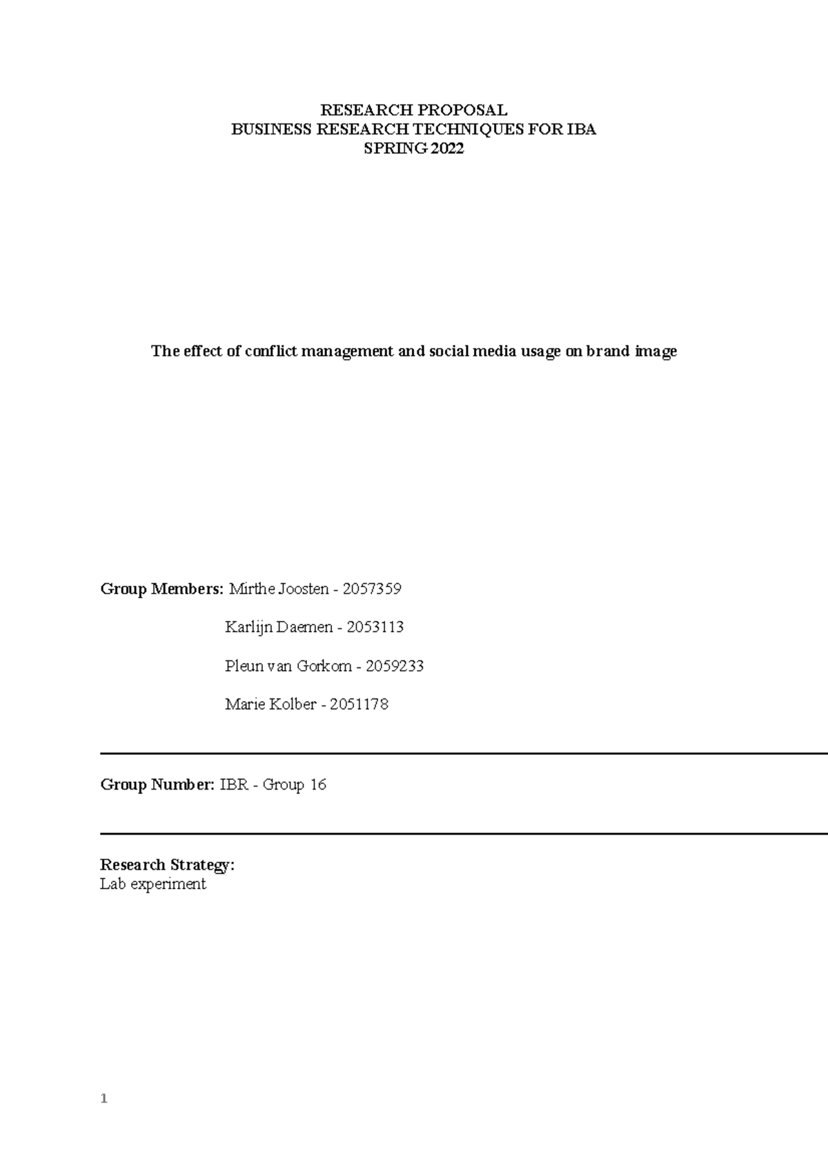 Research Proposal IBR - resit - RESEARCH PROPOSAL BUSINESS RESEARCH ...