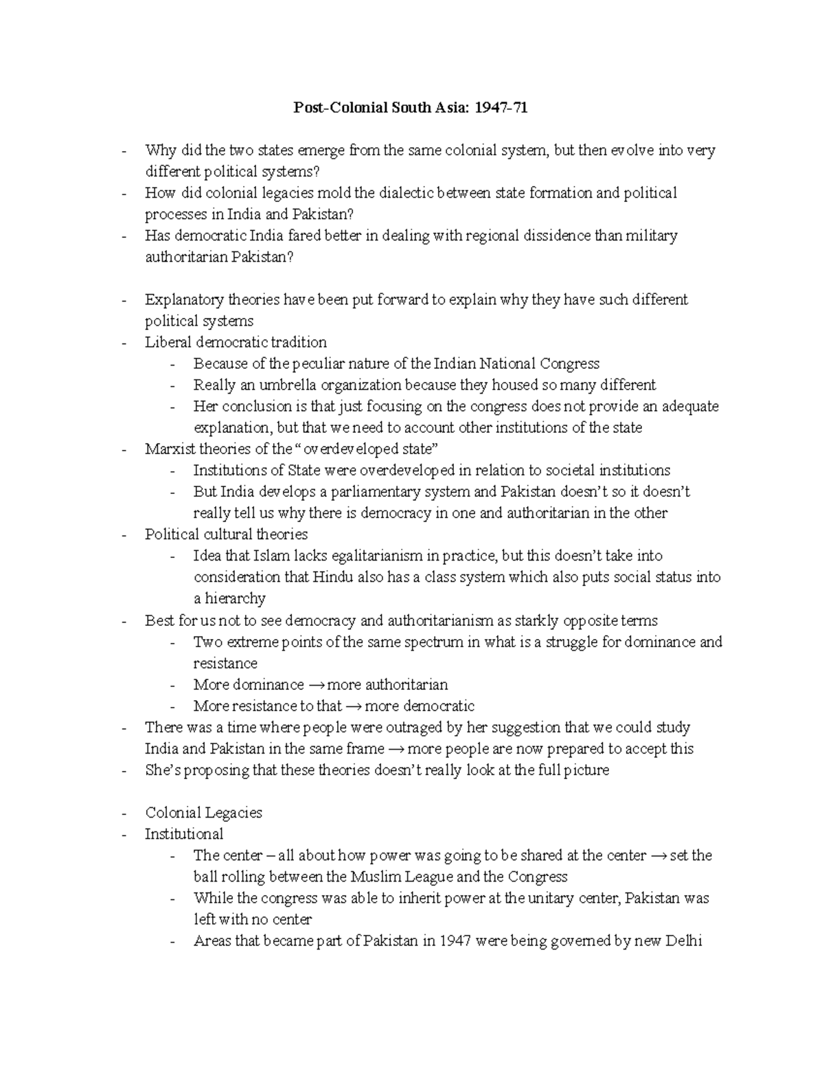 Post‑Colonial South Asia 1947‑71 - Post-Colonial South Asia: 1947- Why ...