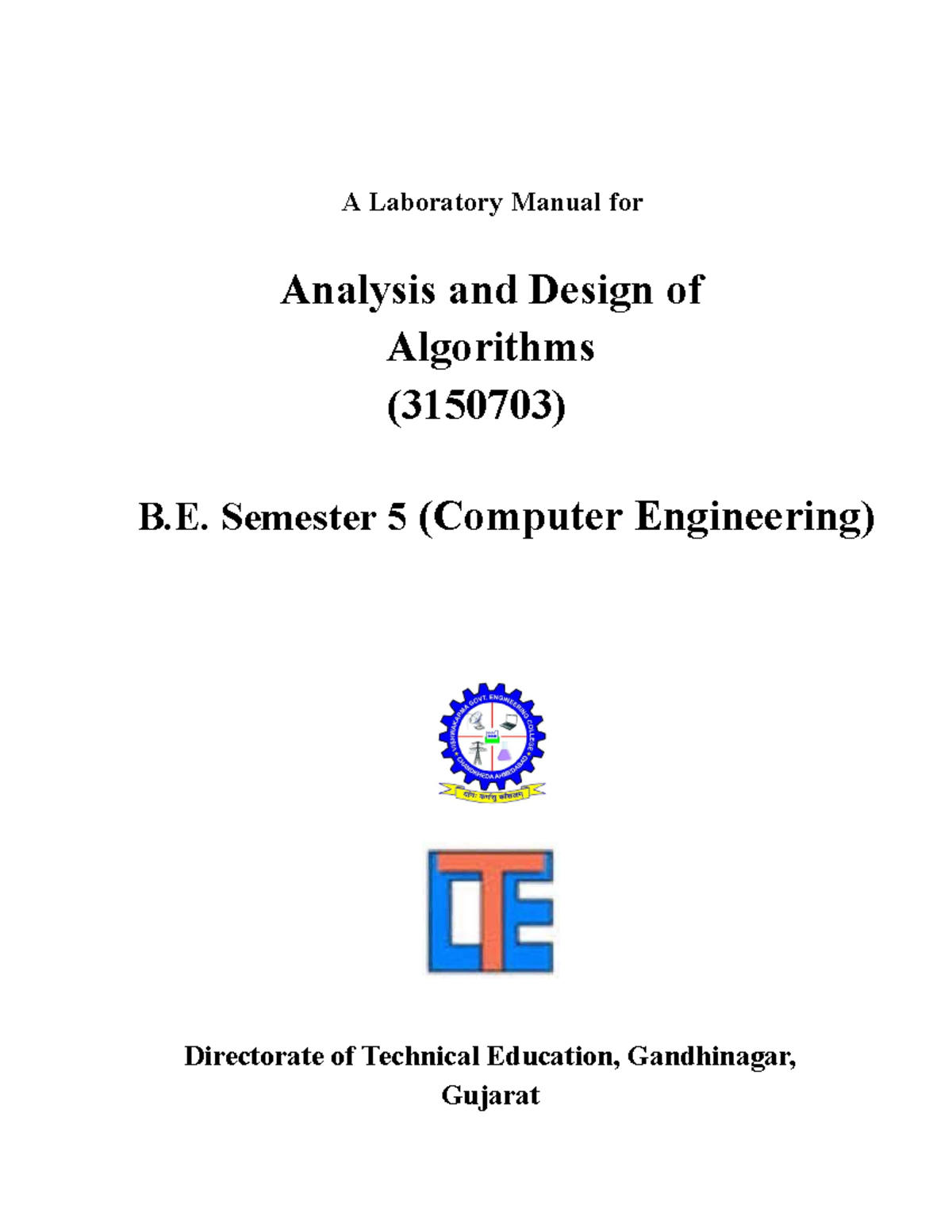 Prac1 - Ada - A Laboratory Manual for Analysis and Design of Algorithms (3150703) B. Semester 5 ...