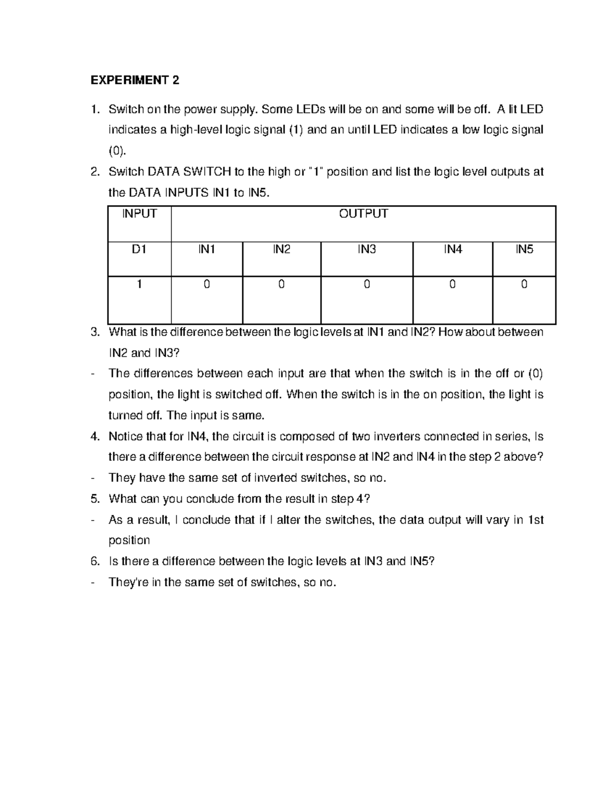 Experiment 2 - EXPERIMENT 2 Switch on the power supply. Some LEDs will ...