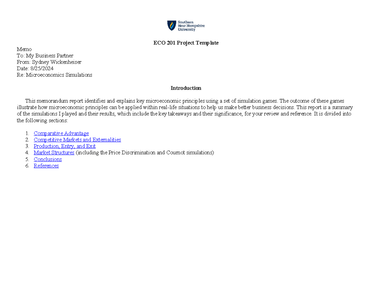 ECO 201 Final Project Sydney - ECO 201 Project Template Memo To: My ...