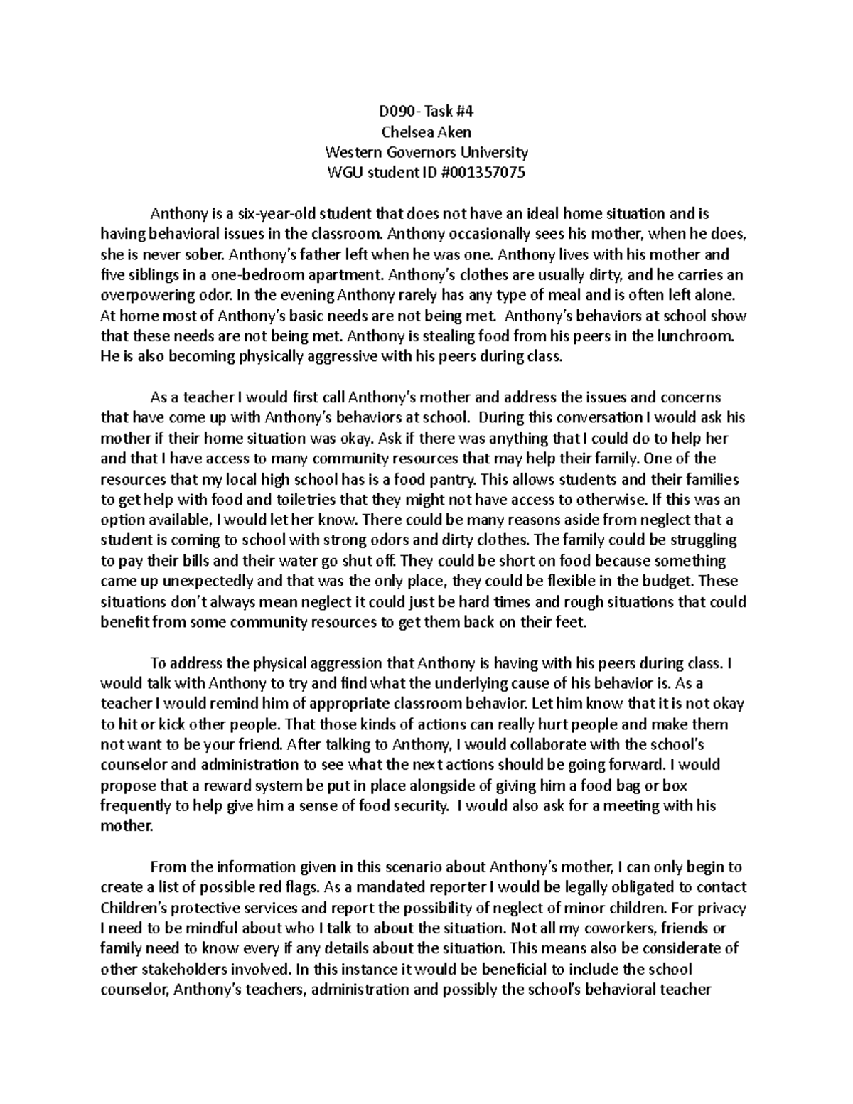 D090-4-1 - Task 1 - D090- Task # Chelsea Aken Western Governors ...